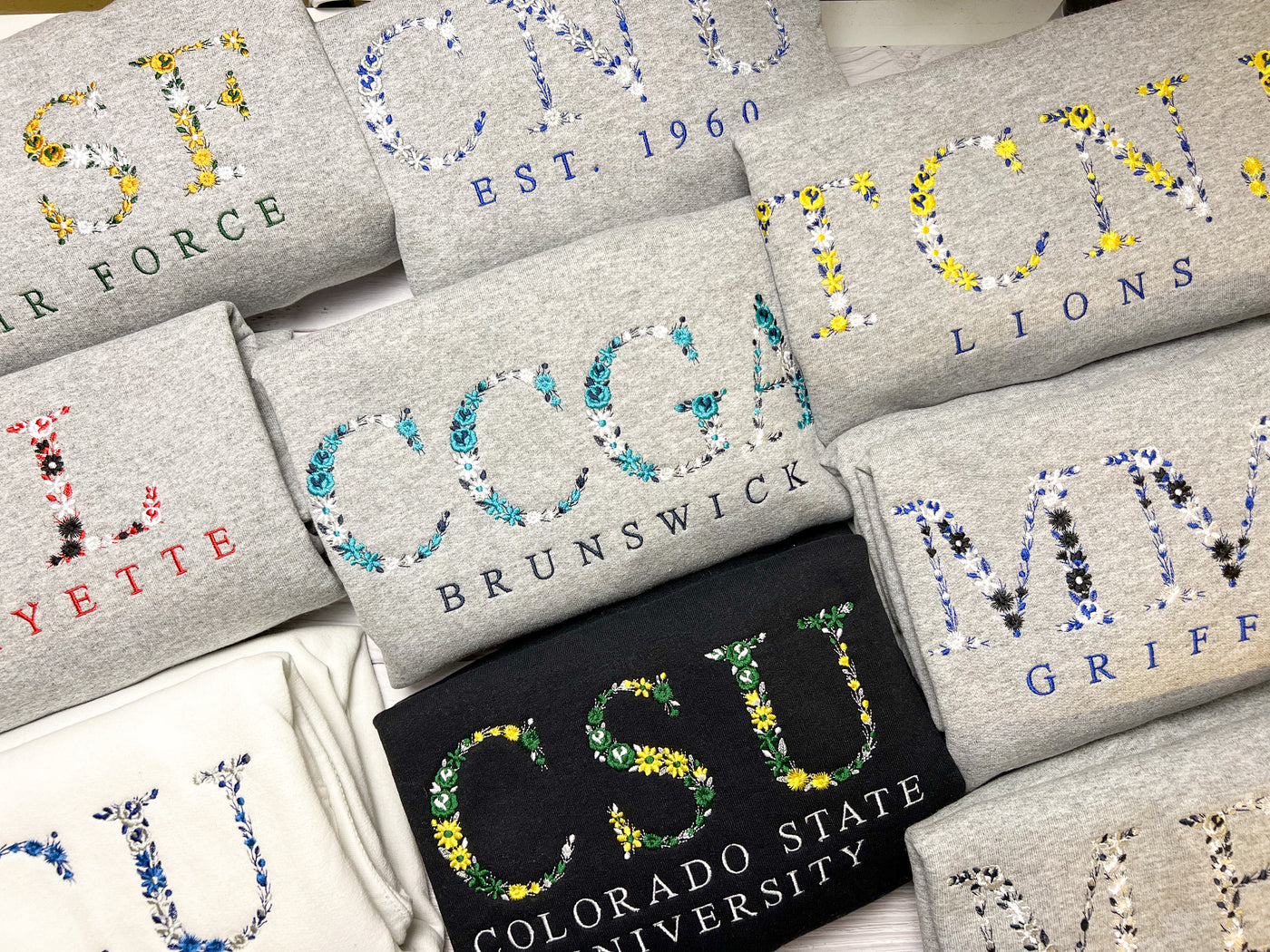 CUSTOMIZABLE Floral University Embroidered Crewneck/Hoodie – The ...